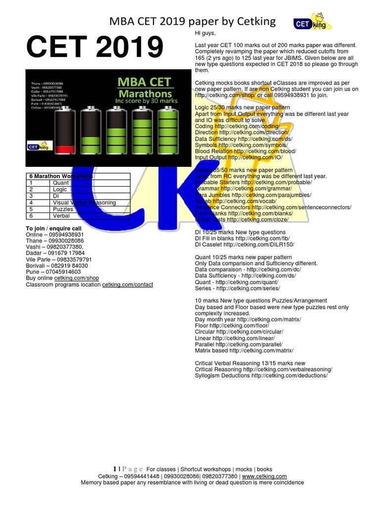 CK MBA CET 2019 Question Paper With Solutions by Cetking PDF | PDF ...