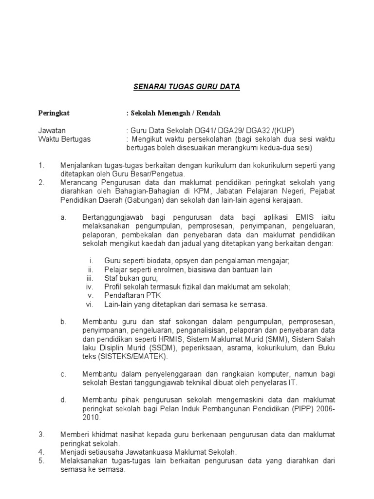 Senarai Tugas Guru Data | PDF
