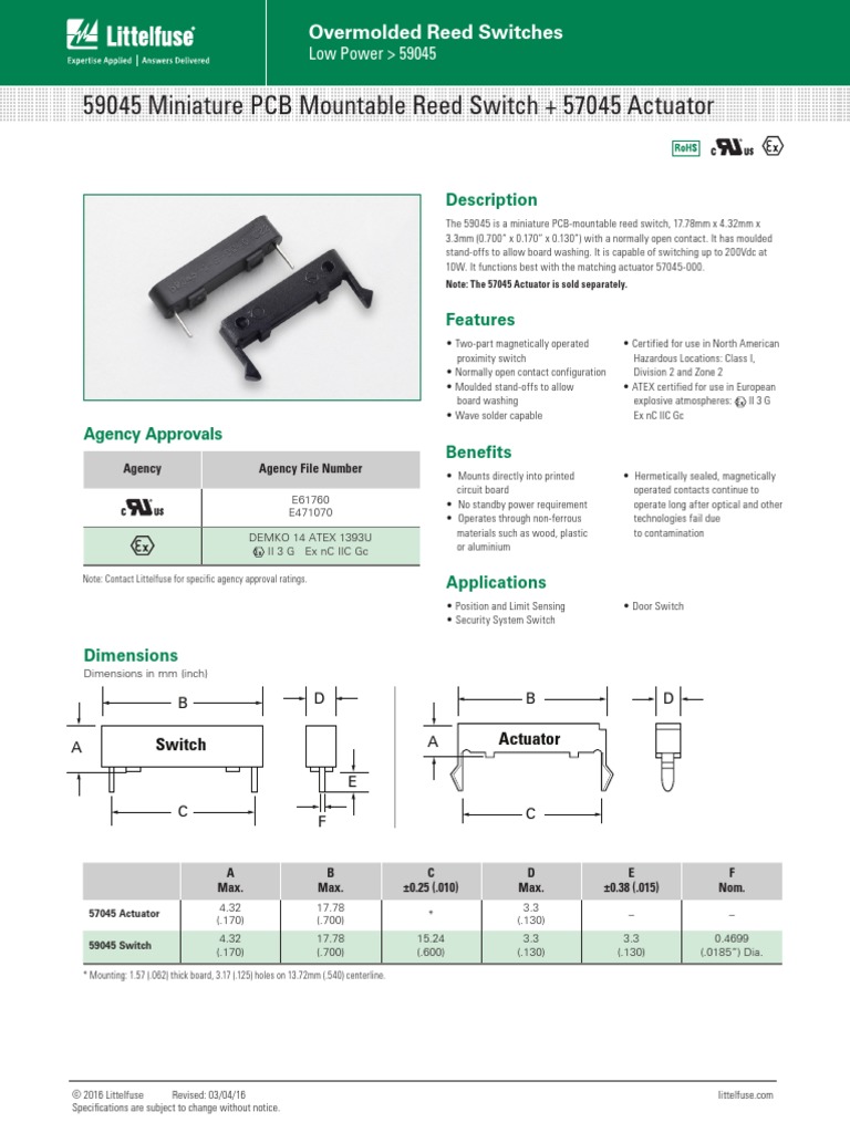 Littelfuse Reed Switches 59045 Datasheet PDF | PDF | Switch | Printed ...