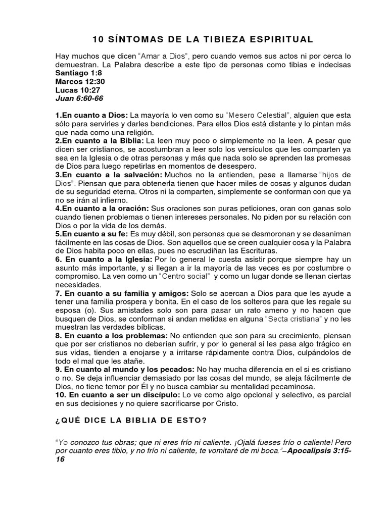 Síntomas de Tibieza Espiritual | PDF | Oración | Pecado