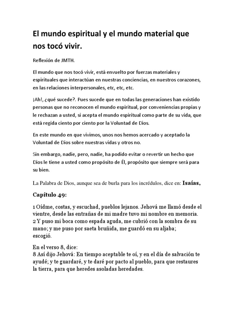 El Mundo Espiritual y El Mundo Material Que Nos Tocó Vivir | PDF ...
