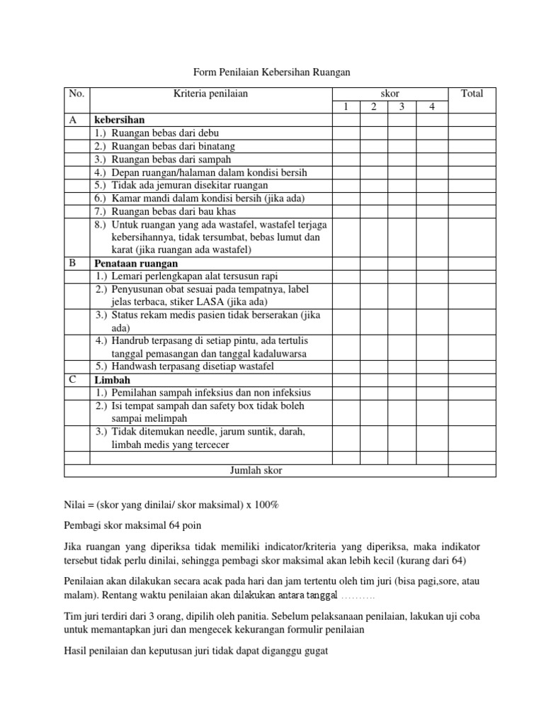 Form Penilaian Kebersihan Ruangan | PDF