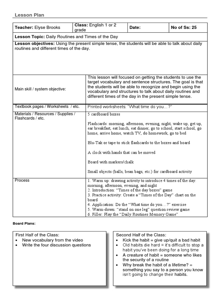 Daily Routines Lesson Plan | PDF | Worksheet | Lesson Plan