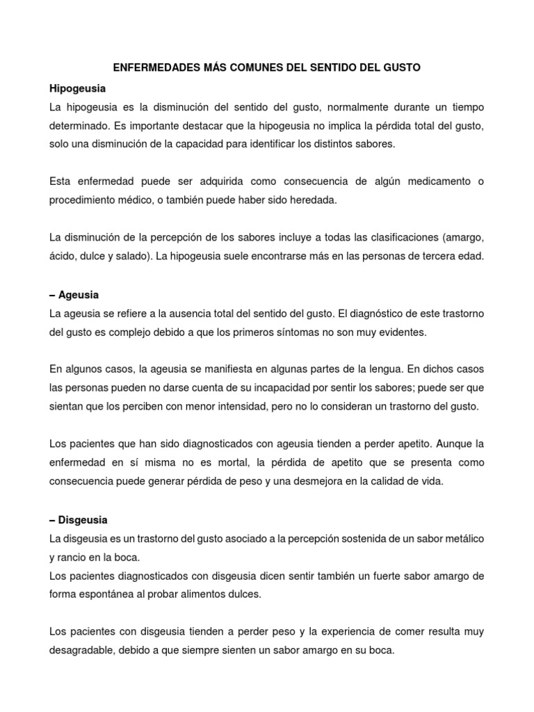 Enfermedades Más Comunes Del Sentido Del Gusto | PDF | Gusto | Sabor