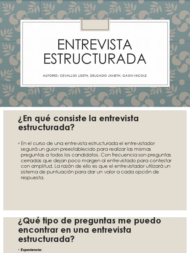 Entrevista Estructurada | PDF