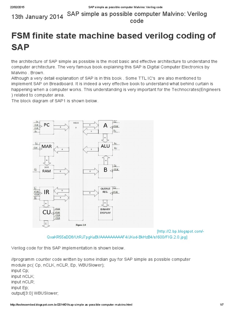 SAP Simple As Possible Computer Malvino - Verilog Code | PDF | Parameter (Computer Programming ...