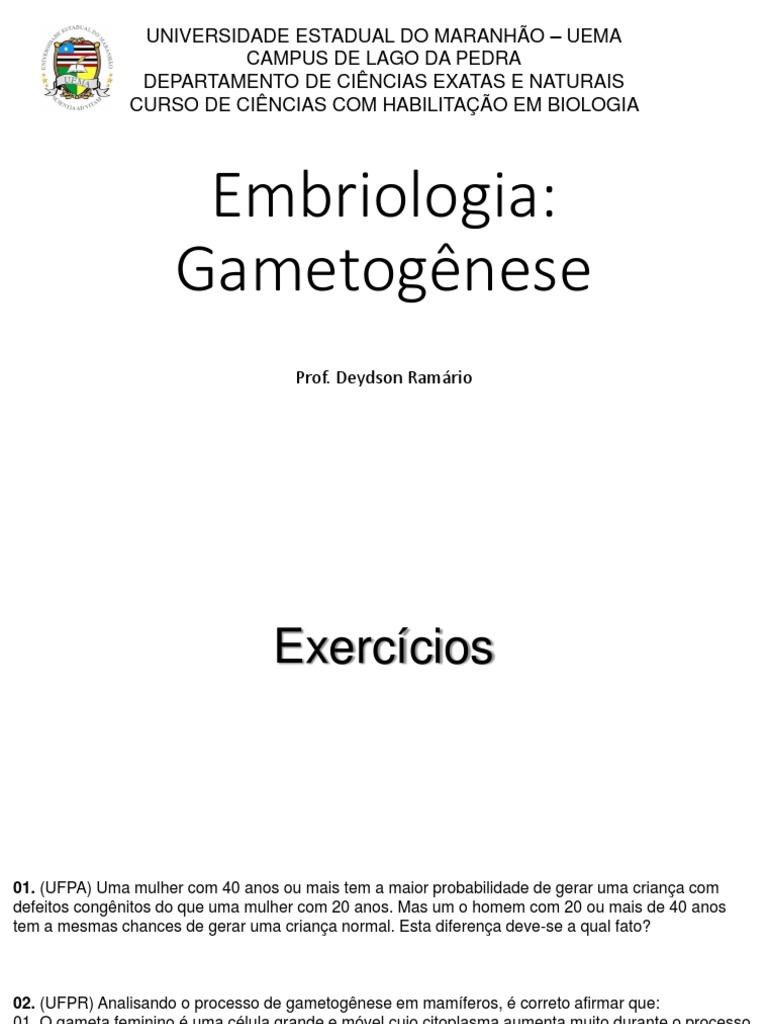 Embri - Gameto - ATIVIDADE | PDF | Meiose | Ciências da Vida