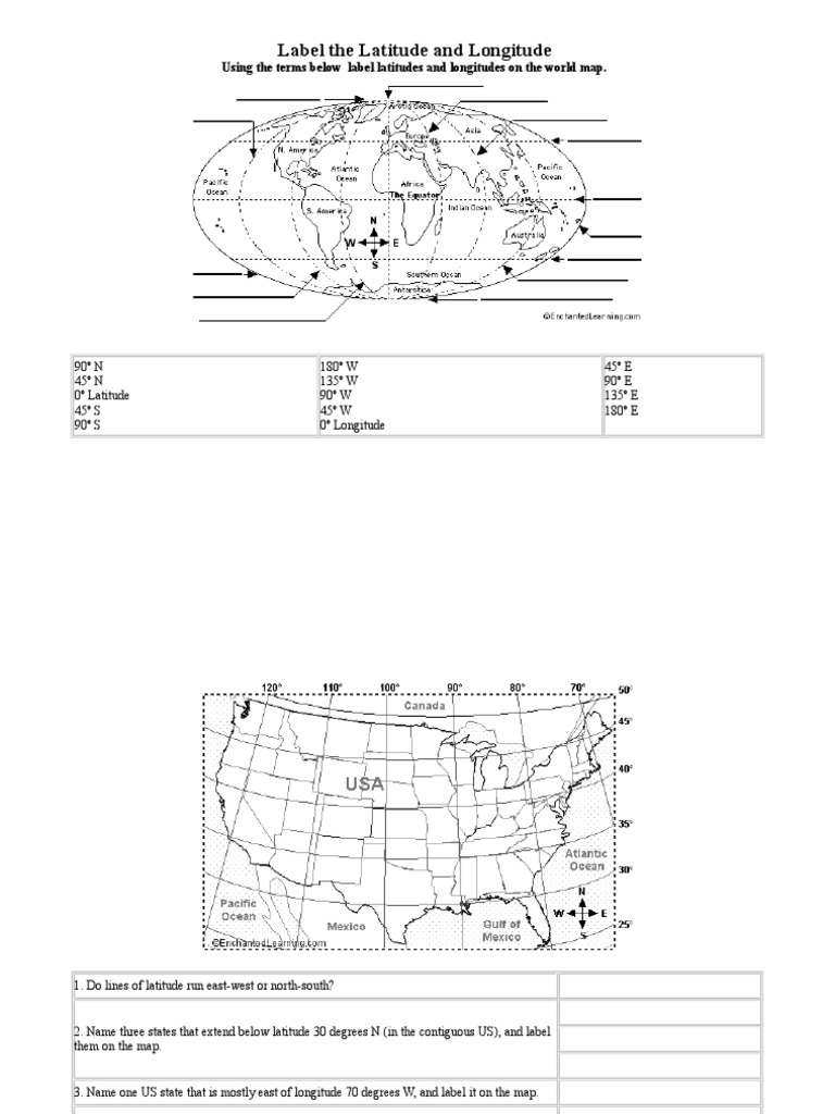 Latitude and Longitude Worksheets | Download Free PDF | Longitude ...