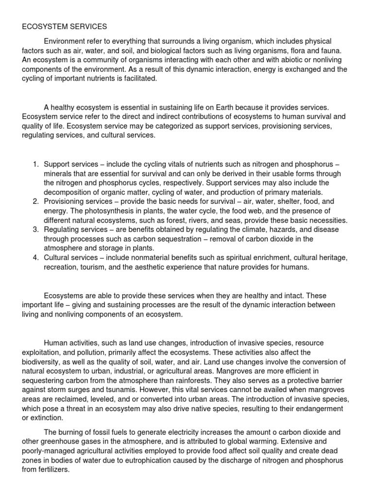 Ecosystem Services | PDF | Ecosystem | Ecosystem Services