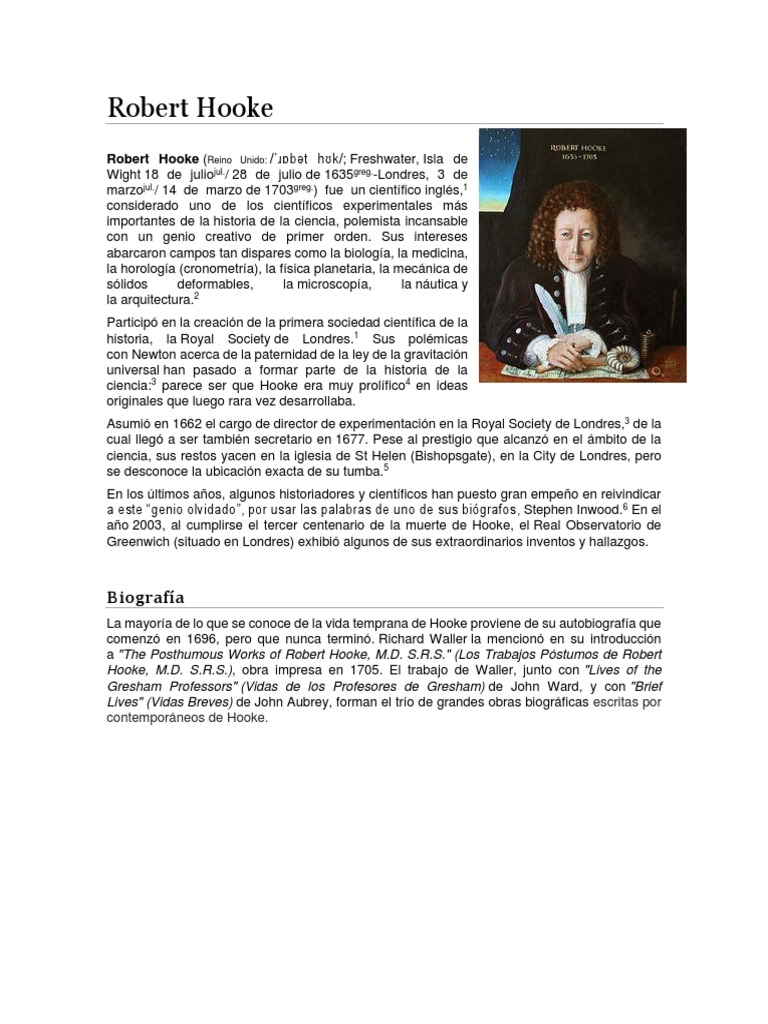 Biografía y descubrimientos de Hooke | PDF | Isaac Newton | Astronomía