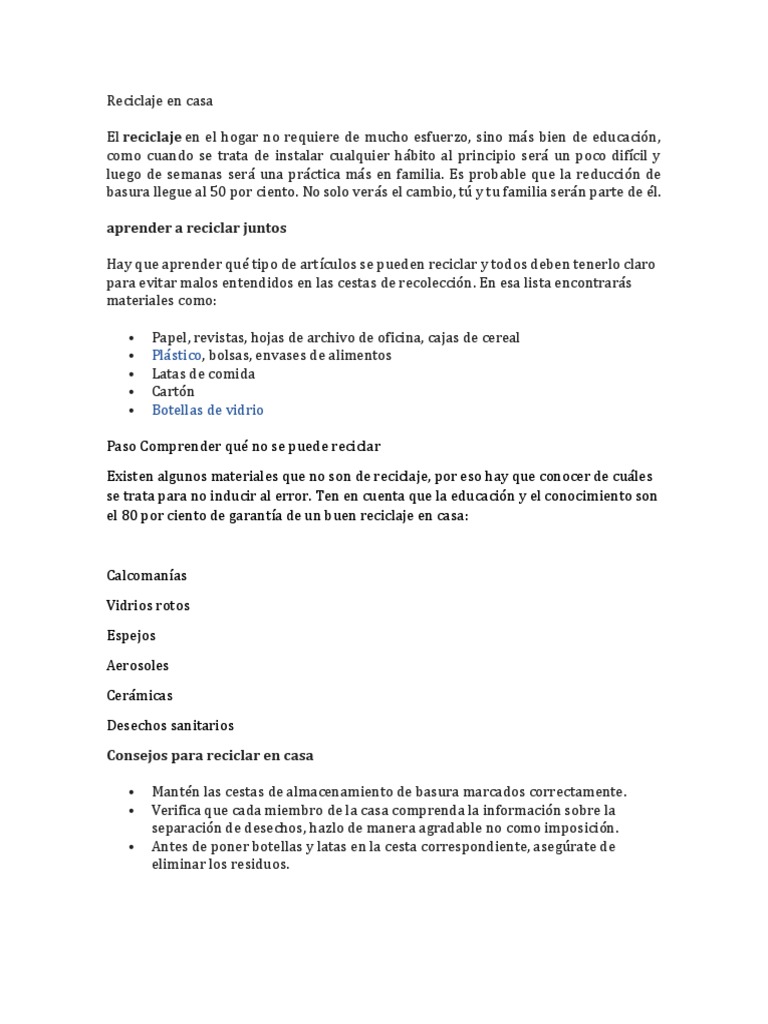 Guía de Reciclaje Doméstico Efectivo | PDF