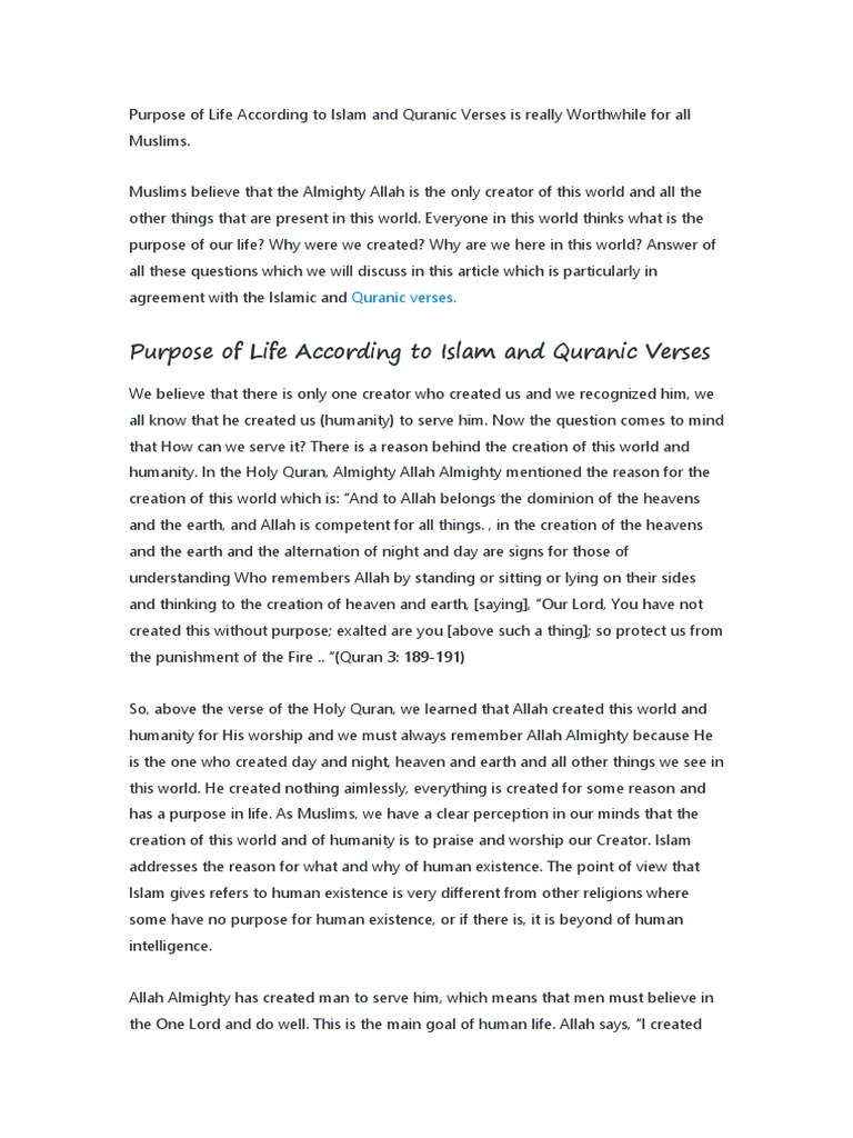 Purpose of Life in Islam & Quran | PDF | God In Islam | Quran