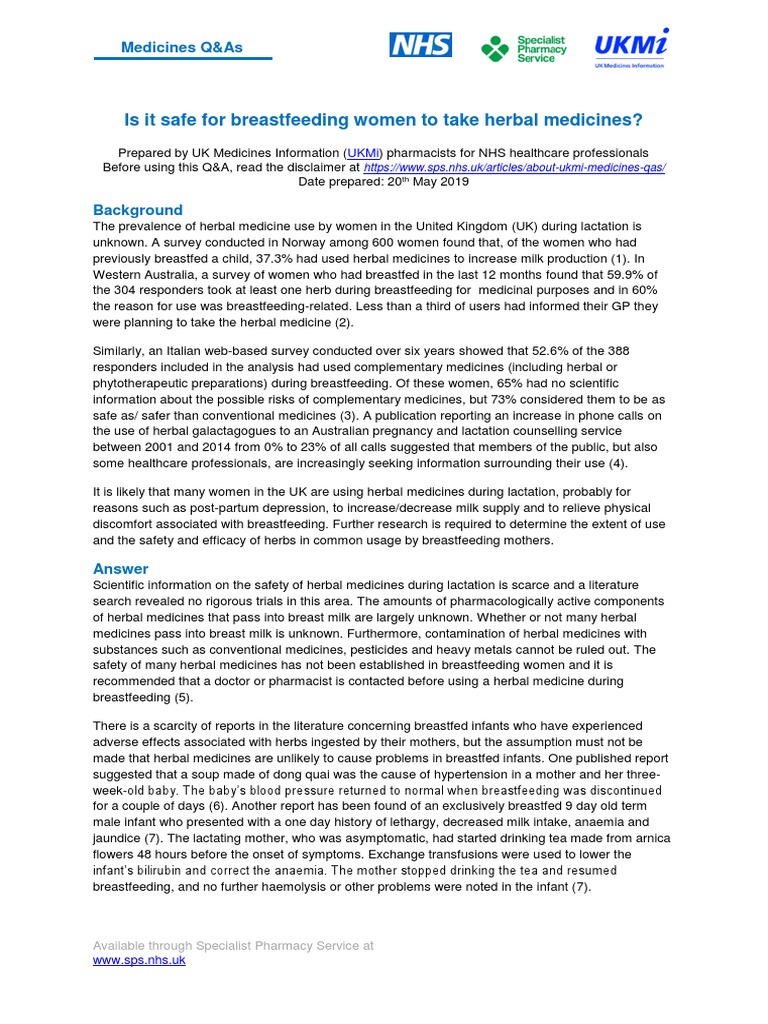 UKMI QA Herbal Meds and Lactation 1 | PDF | Breastfeeding | Breast Milk