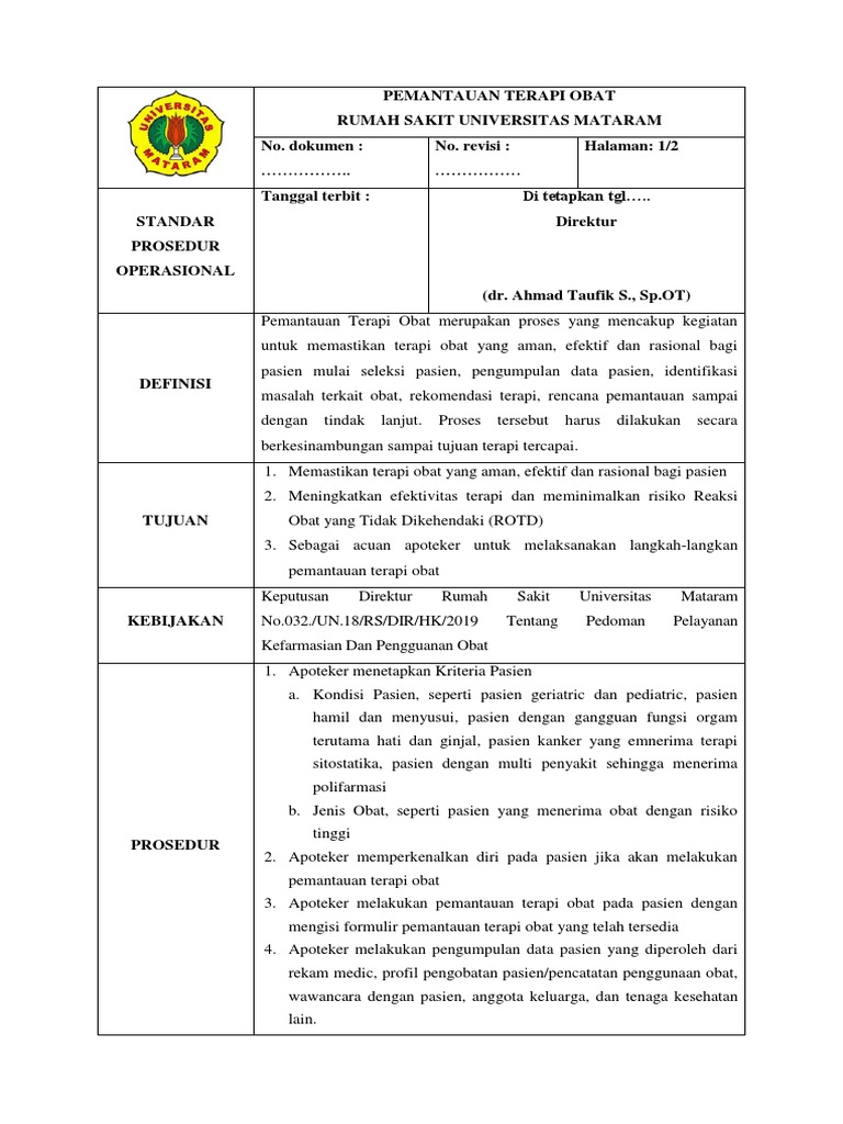 SOP Pemantauan Terapi Obat | PDF