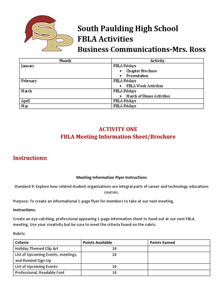 Fbla Classroom Activities Business Comm | PDF | Rubric (Academic ...