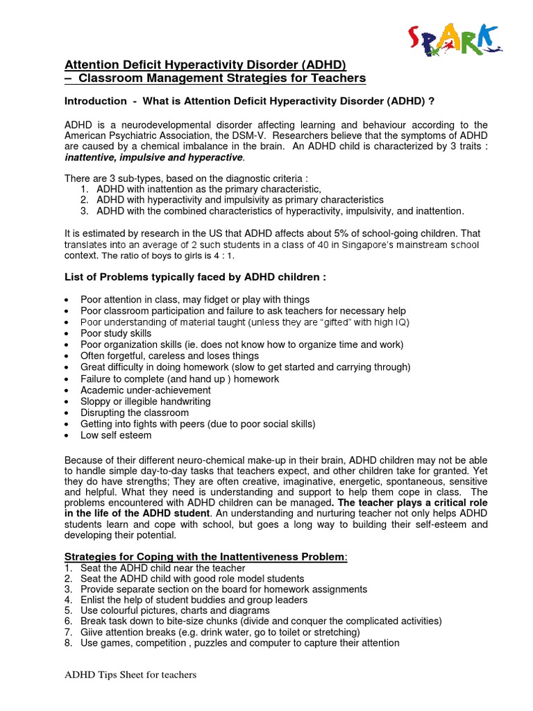 ADHD Tips For Teachers ENG | PDF | Attention Deficit Hyperactivity ...
