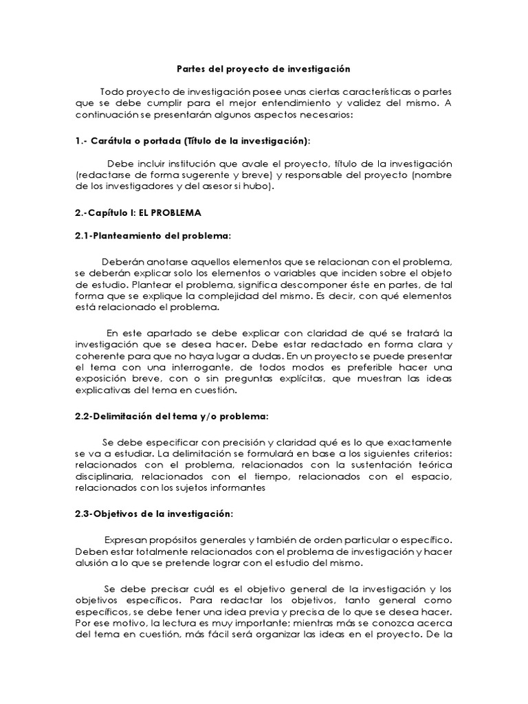 Partes Del Proyecto de Investigación | PDF | Conocimiento | Teoría