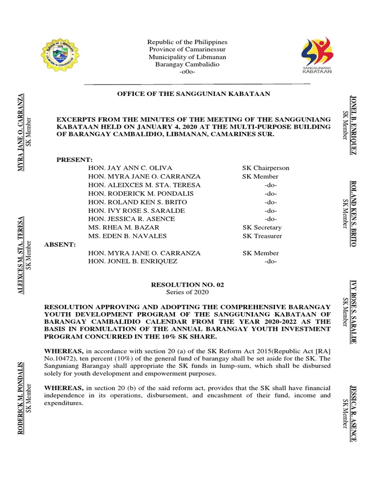 Resolution Approving and Endorsing The Cbydp | PDF | Philippines ...