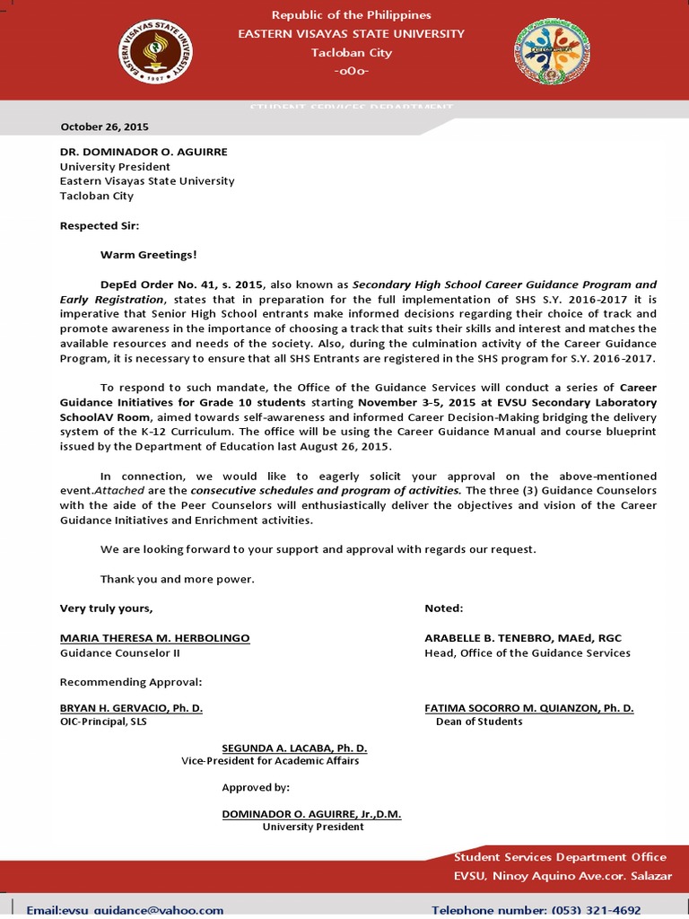 Career Guidance Initative Request Letter and Attachments | PDF | School ...