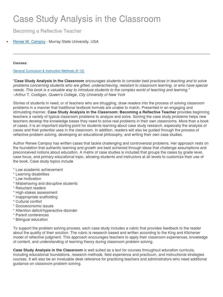 Case Study Analysis in The Classroom | PDF | Classroom | Teachers