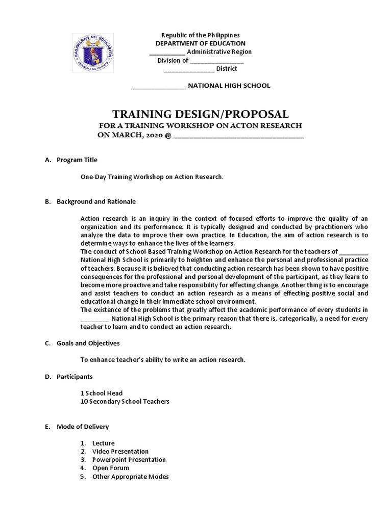 Training Design-Proposal For A Training in Action Research | PDF ...