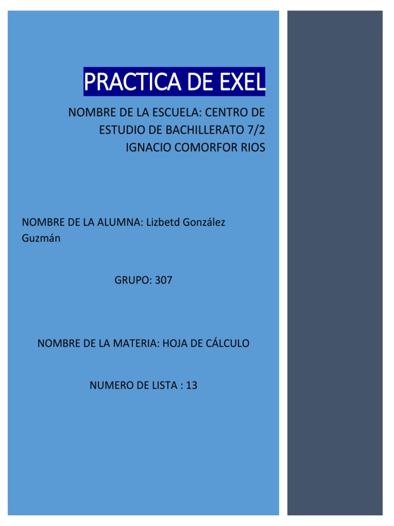 Practica de Exel | PDF | Microsoft Excel | Hoja de cálculo