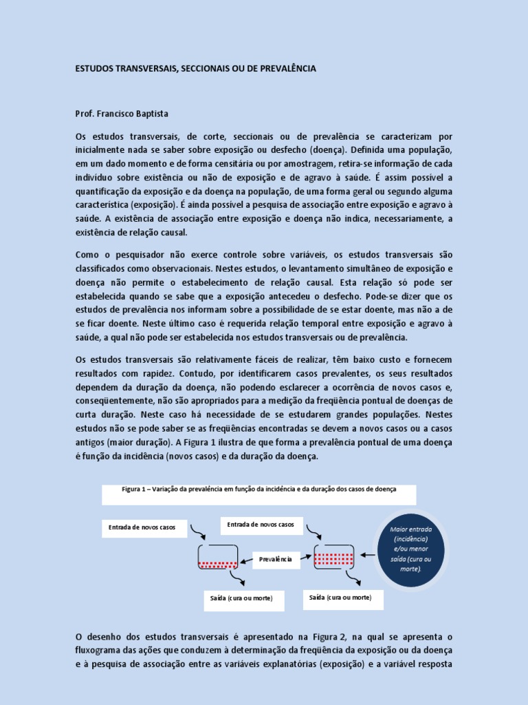 Estudos Transversais em Epidemiologia | PDF | Epidemiologia | Ciências ...