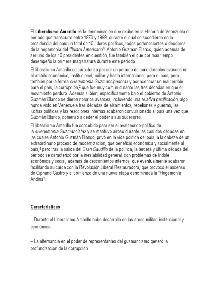 Liberalismo Amarillo en Venezuela (1870-1899) | PDF | Venezuela | México