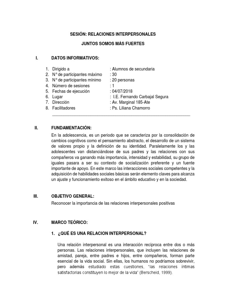 SESIÓN 1 Relaciones Interpersonales | PDF | Teoría de apego | Bienestar