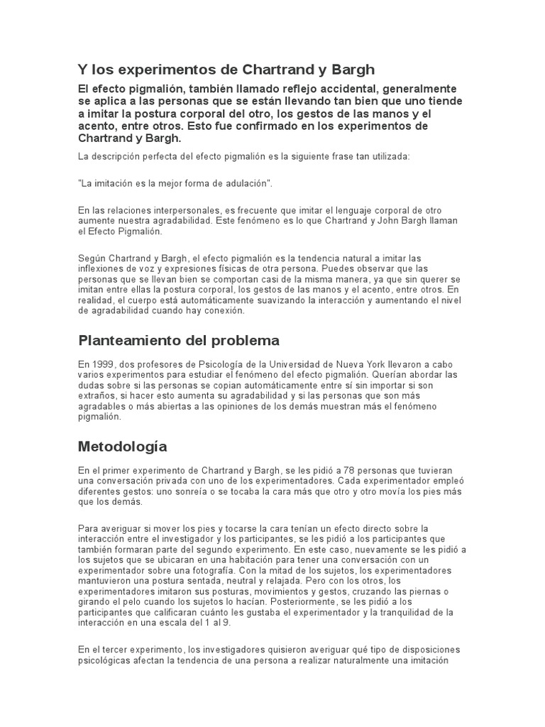 Y Los Experimentos de Chartrand y Bargh | PDF | Neurociencia ...