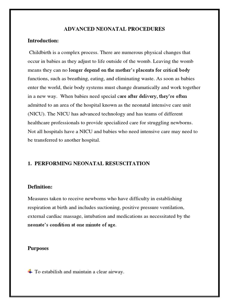 Advanced Neonatal Resuscitation Procedures | PDF | Neonatal Intensive ...