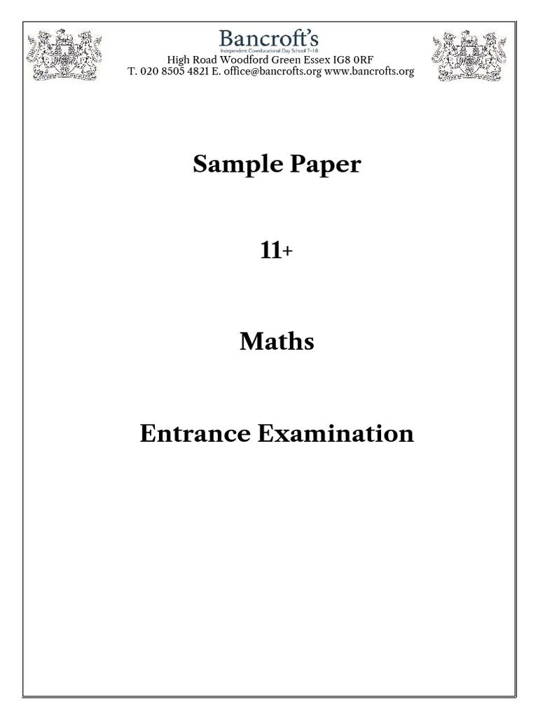 Bancroft S School Sample 11 Plus Maths Paper 2020 | PDF | Elementary ...