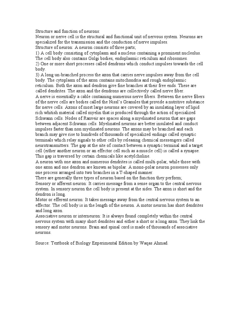 Structure and Function of Neuron | PDF | Neuron | Axon