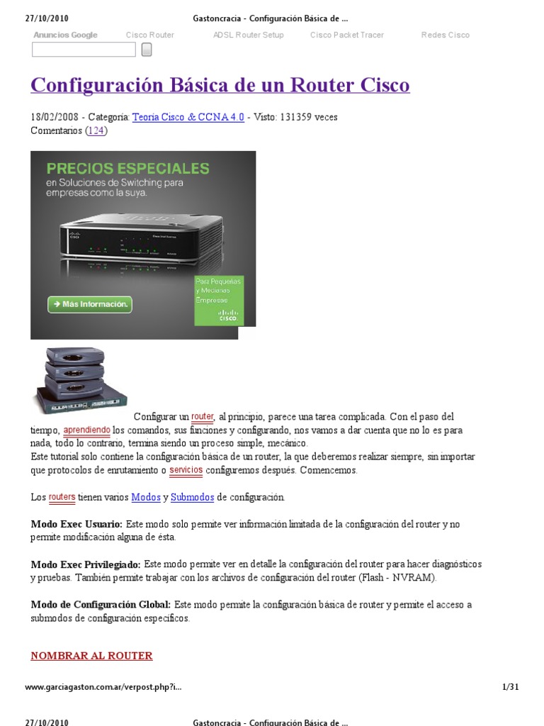 Gastoncracia - Configuración Básica de Un Router Cisco | PDF | Certificaciones de Cisco ...