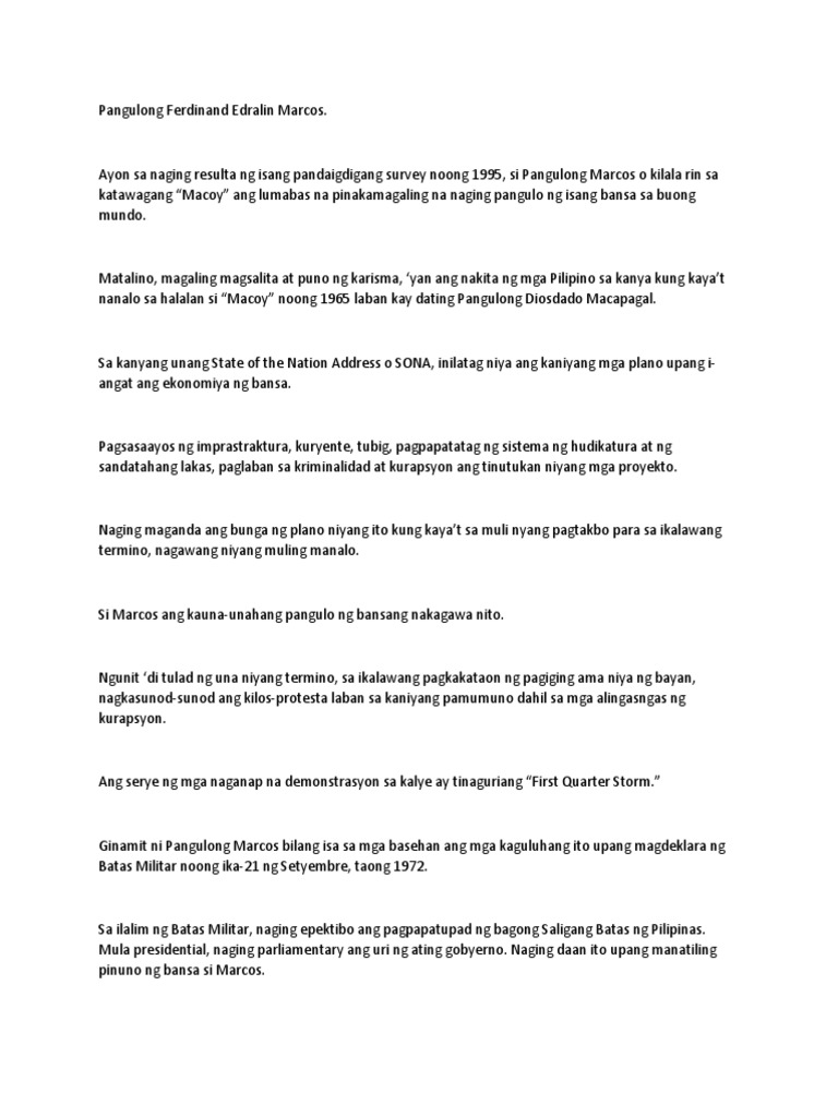 Pangulong Ferdinand Edralin Marcos | PDF
