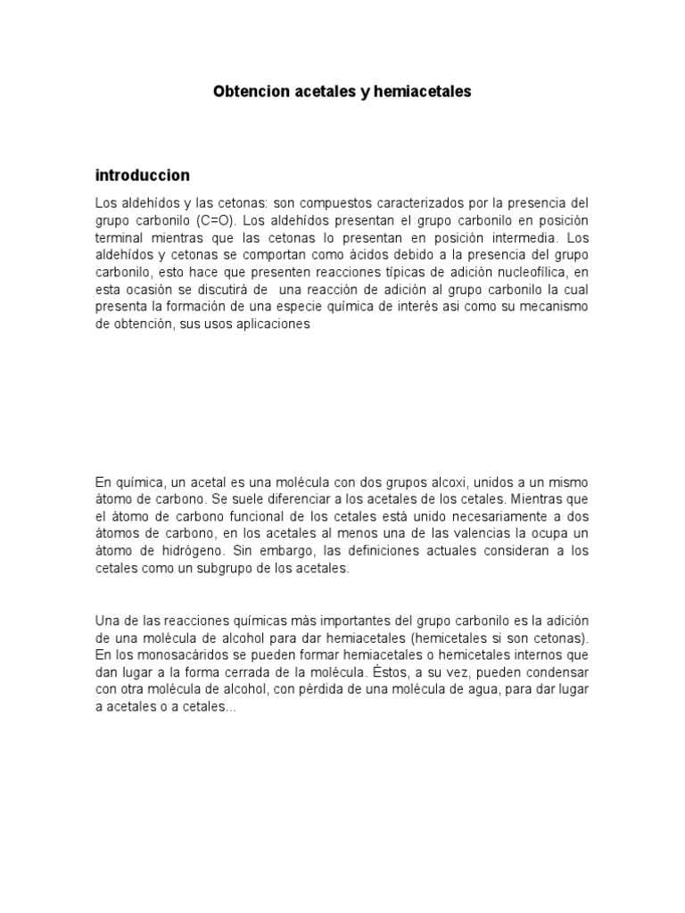 Obtencion Acetales y Hemiacetales | PDF