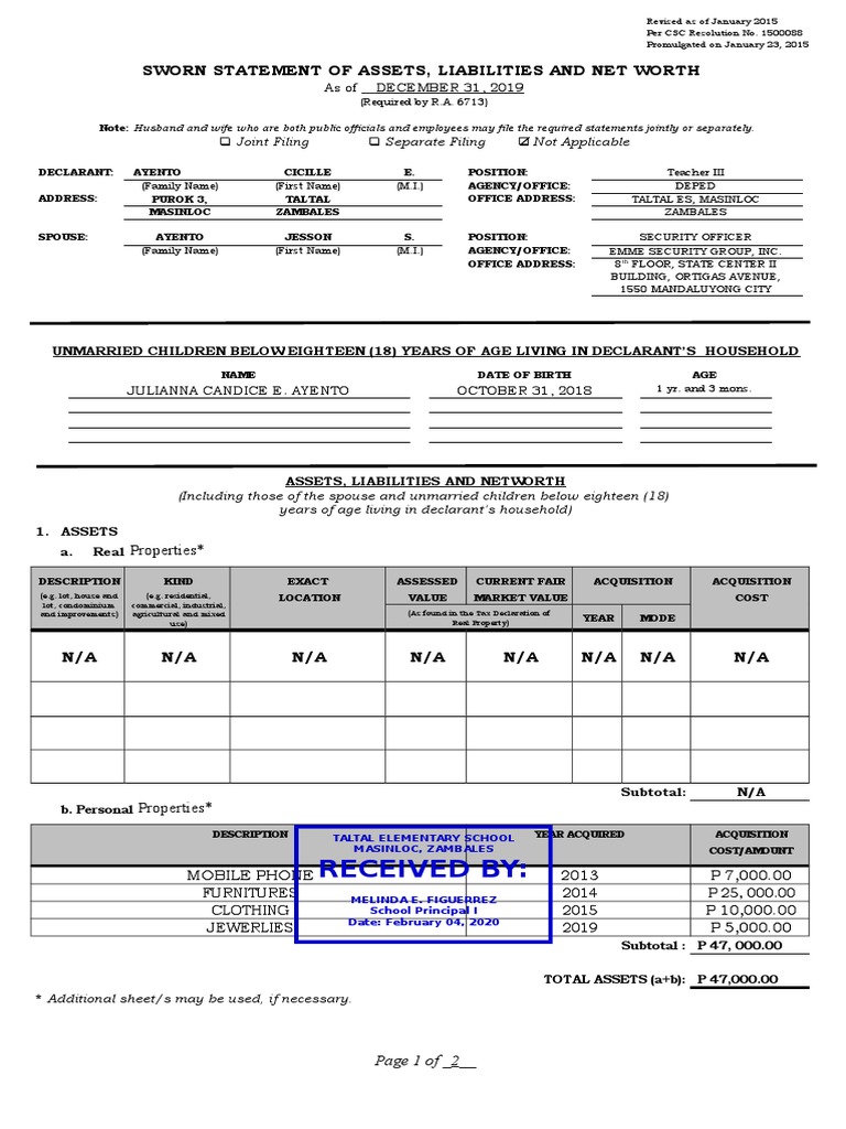 2019 SALN Form | Download Free PDF | Identity Document | Economies