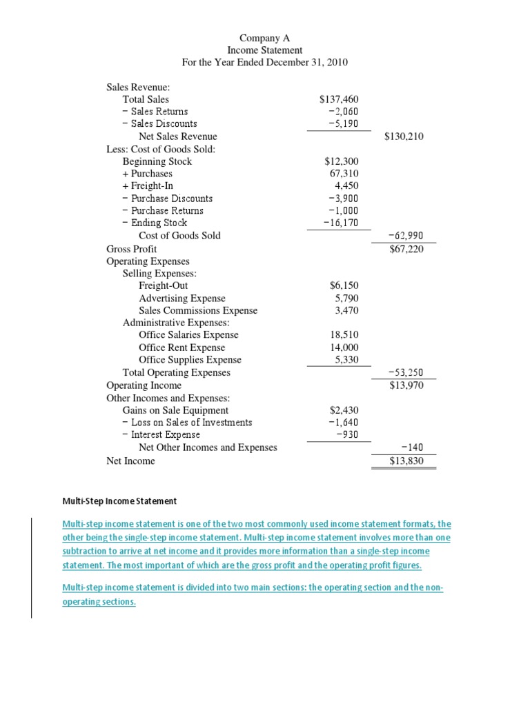 Multi Step Income | PDF | Income Statement | Expense
