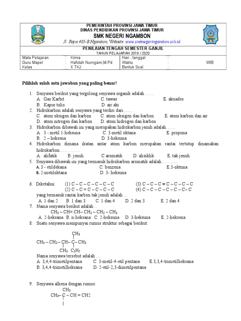 Soal PTS Kimia Kelas X TKJ 2020 | PDF