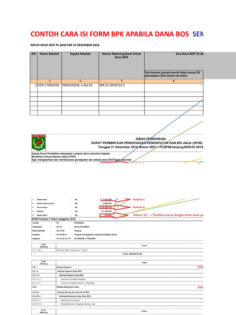 CONTOH CARA ISI Lampiran Isian Form BPK Dana BOS - Share - Tidak Ada ...