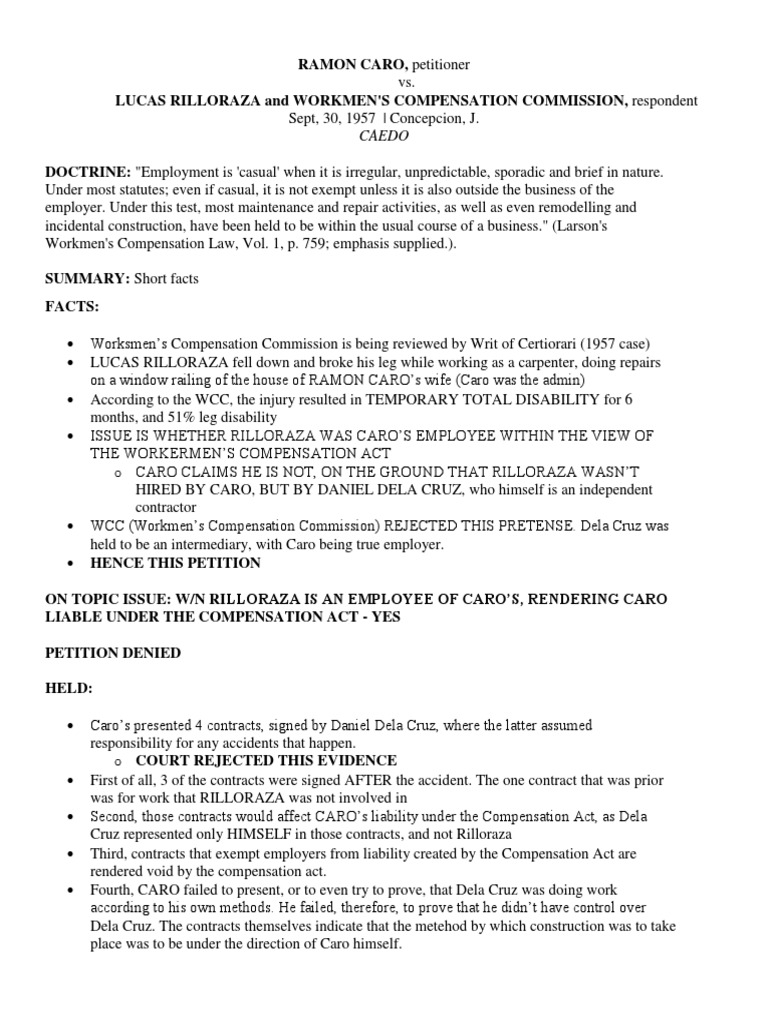 Workmen's Compensation Case Analysis | PDF | Workers' Compensation ...