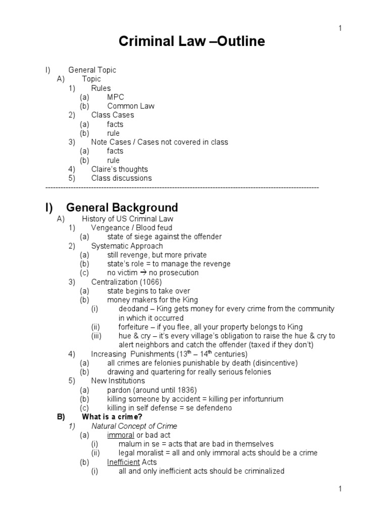 Criminal Law Outline | PDF | Mens Rea | Murder