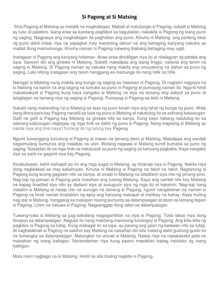 FILIPINO, Si Pagong at Si Matsing | PDF