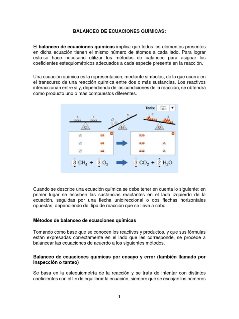 Balanceo de Ecuaciones Químicas | PDF | Estequiometría | Redox