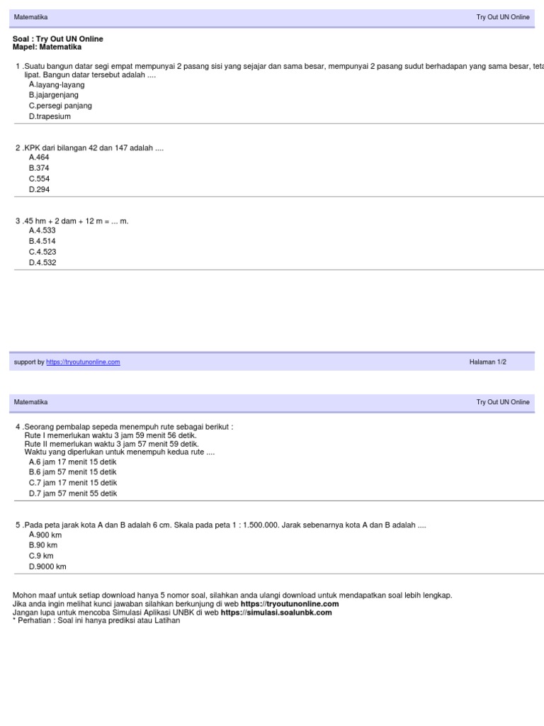 SOAL-Try - Out Matematika | PDF