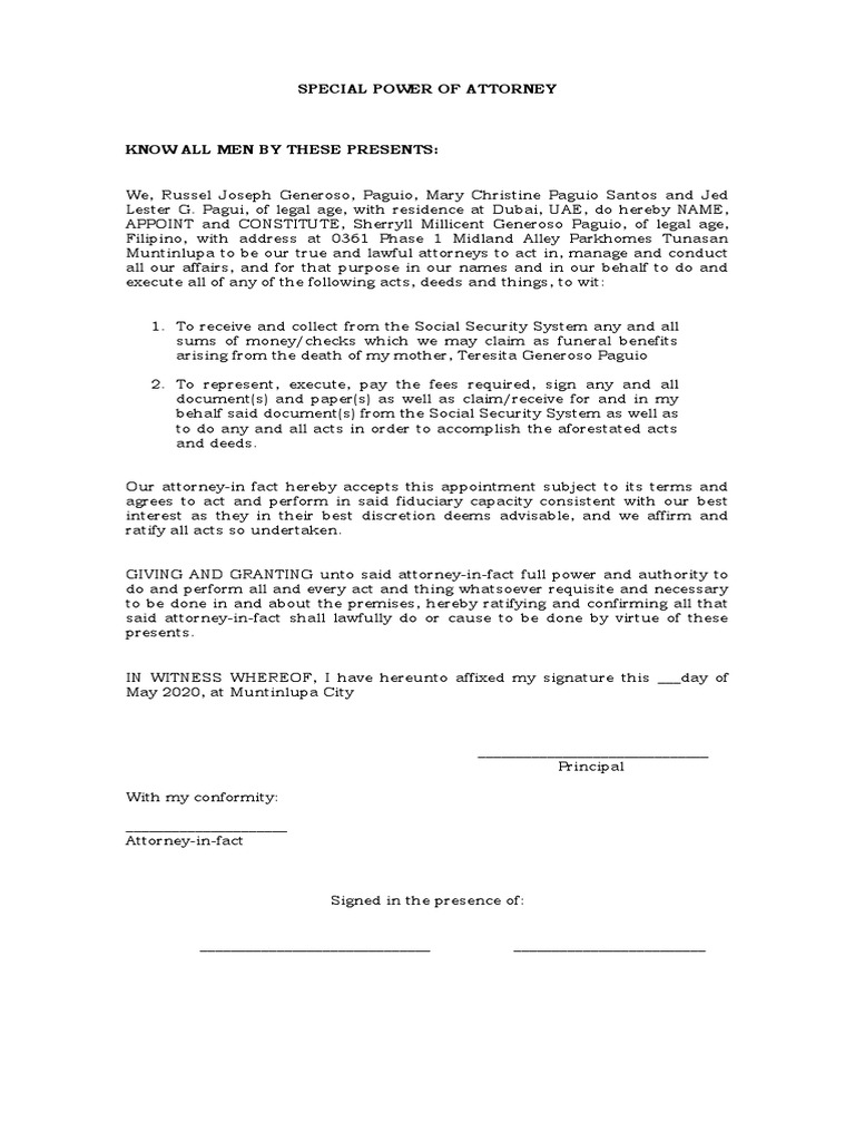 SPA SSS Claim | Download Free PDF | Power Of Attorney | Notary Public