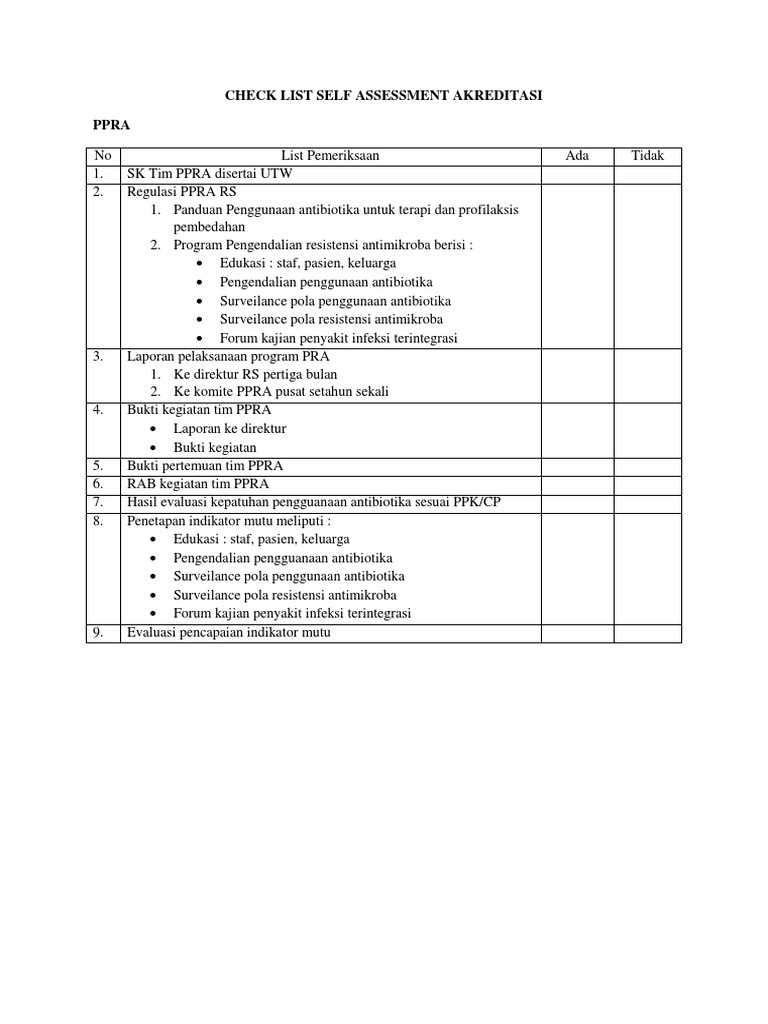 Check List Self Assessment Akreditasi Ppra | PDF | Pengembangan Diri