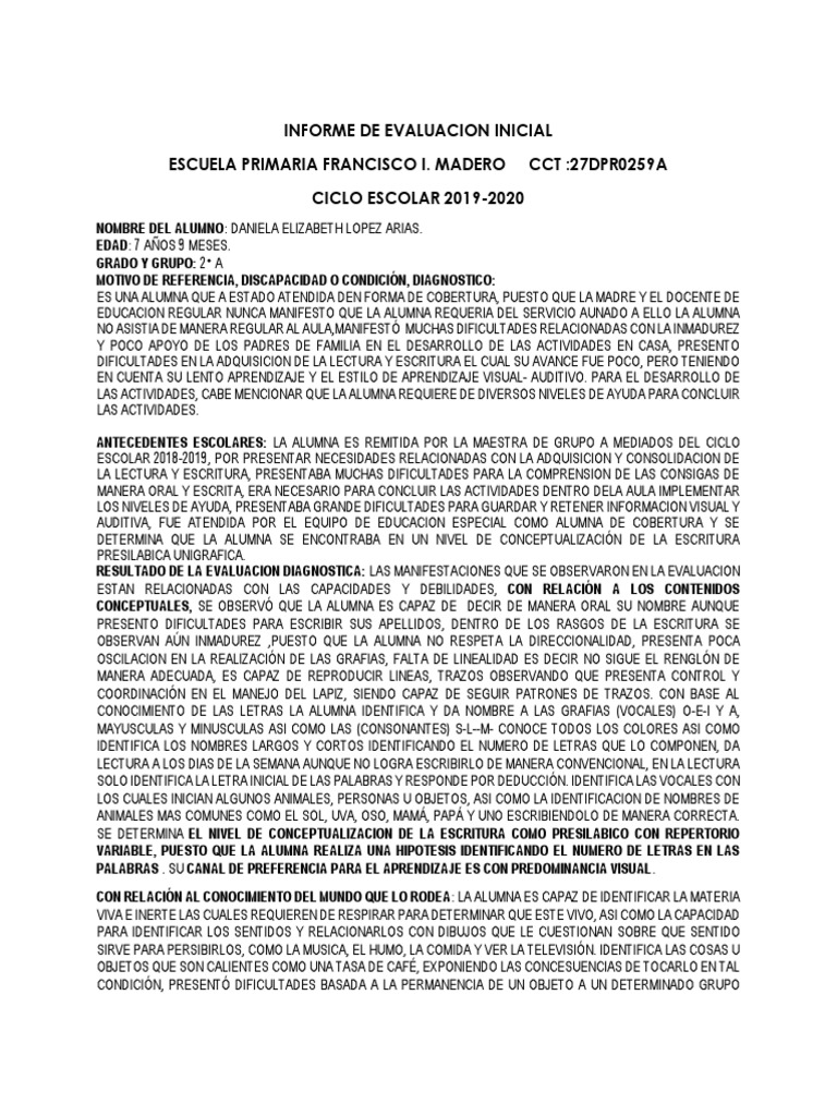 Informe de Evaluacion Inicial | PDF | Evaluación | Aprendizaje