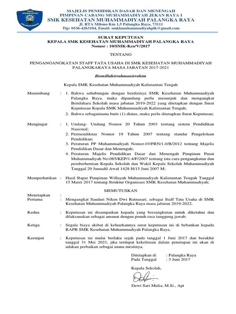 SK Pengangkatan Staf TU | PDF