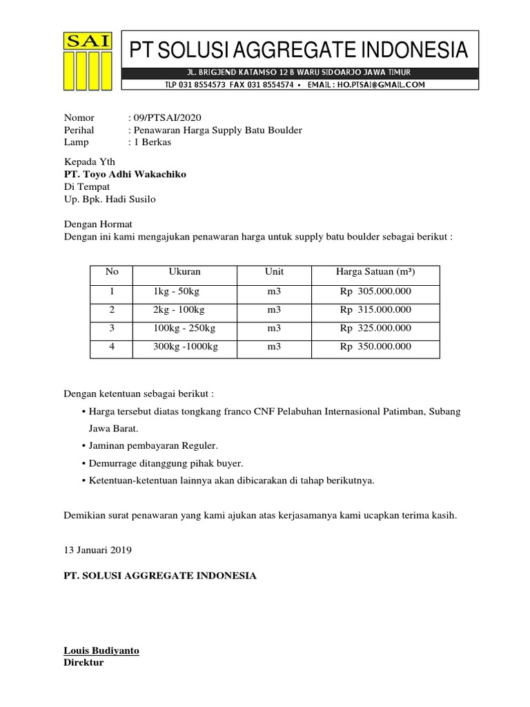 Penawaran Harga Supply Batu Boulder 13 Jan 20 | PDF